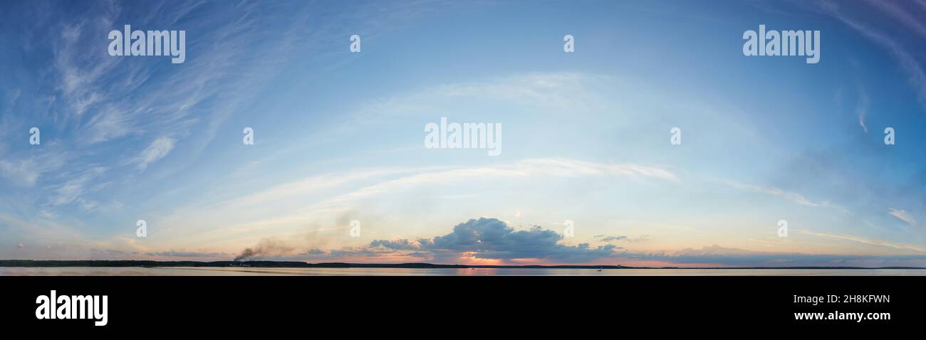 Panorama of Calm evening sky with clouds. Sky background after sunset ...