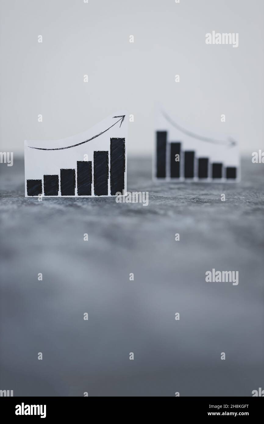 financial markets or money and investments concept, charts showing ...