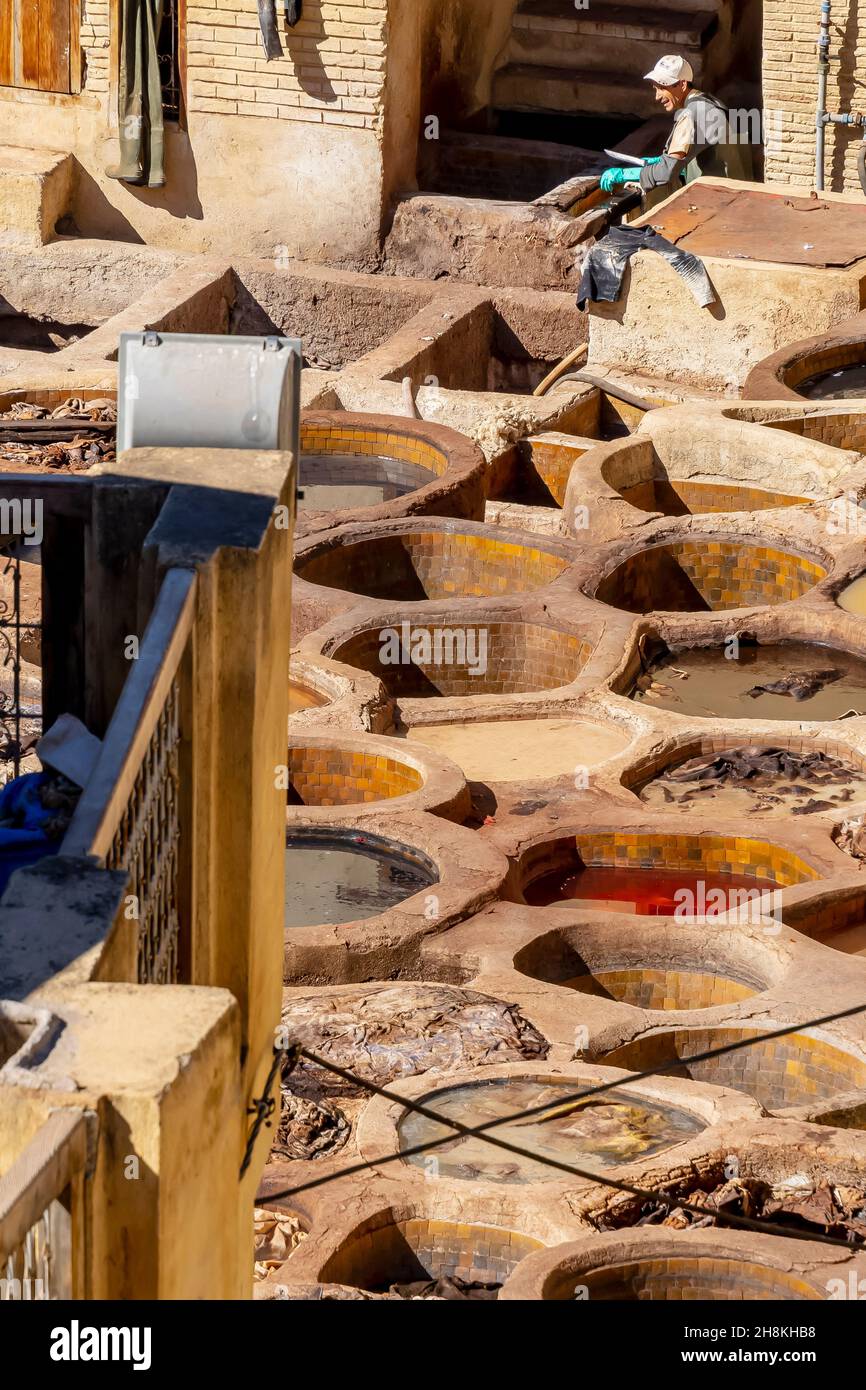 November 7, 2021, Medina of Fez, Fes, USA: Dye reservoirs and vats in ...