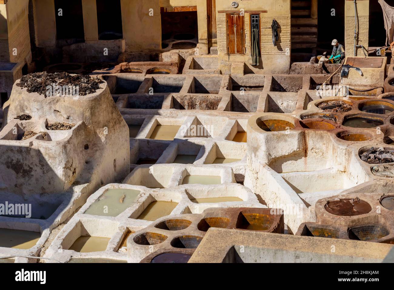 November 7, 2021, Medina of Fez, Fes, USA: Dye reservoirs and vats in ...