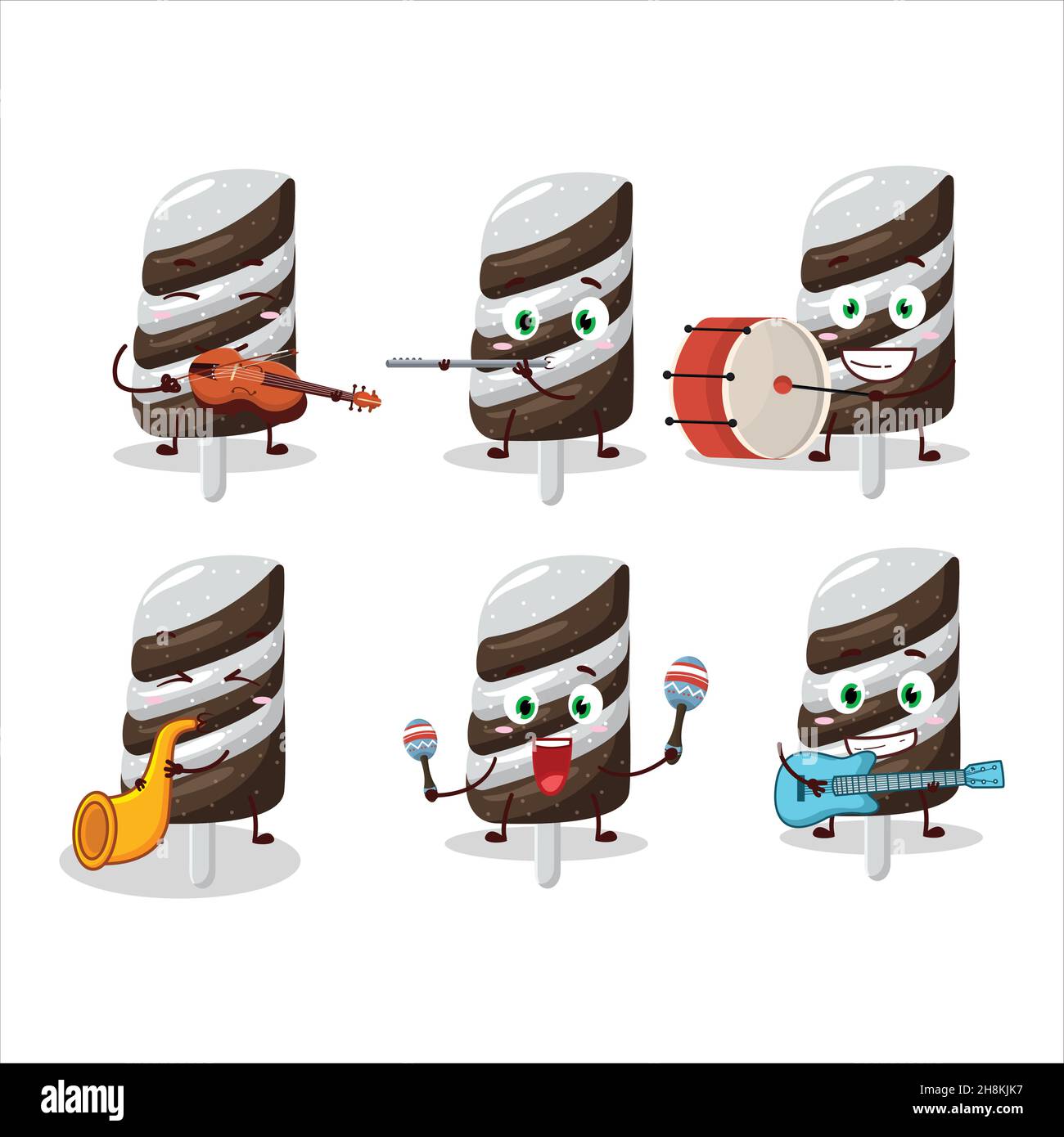 Cartoon character of gummy candy chocolate milk playing some musical ...