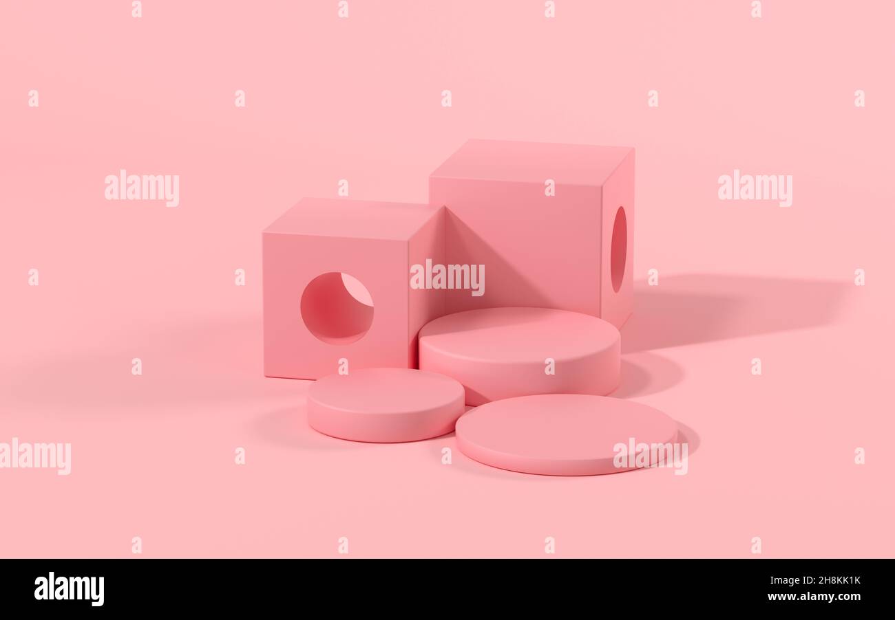 Creative geometry stage with pink background, 3d rendering. Computer ...