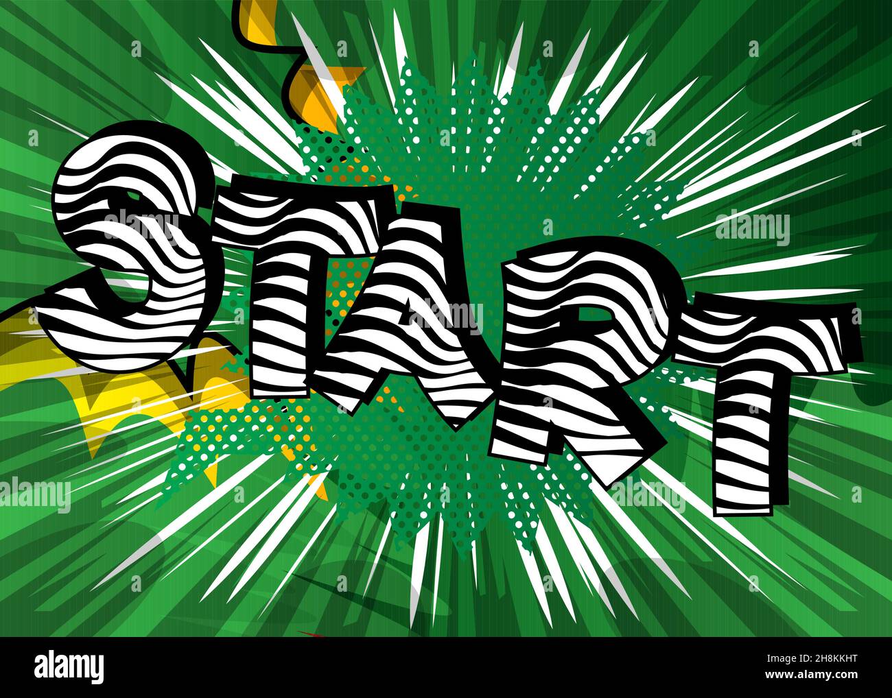 Start. Comic book word text on abstract comics background. Retro pop ...