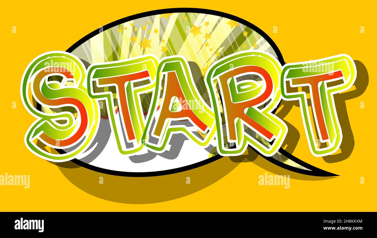 Start. Comic book word text on abstract comics background. Retro pop ...