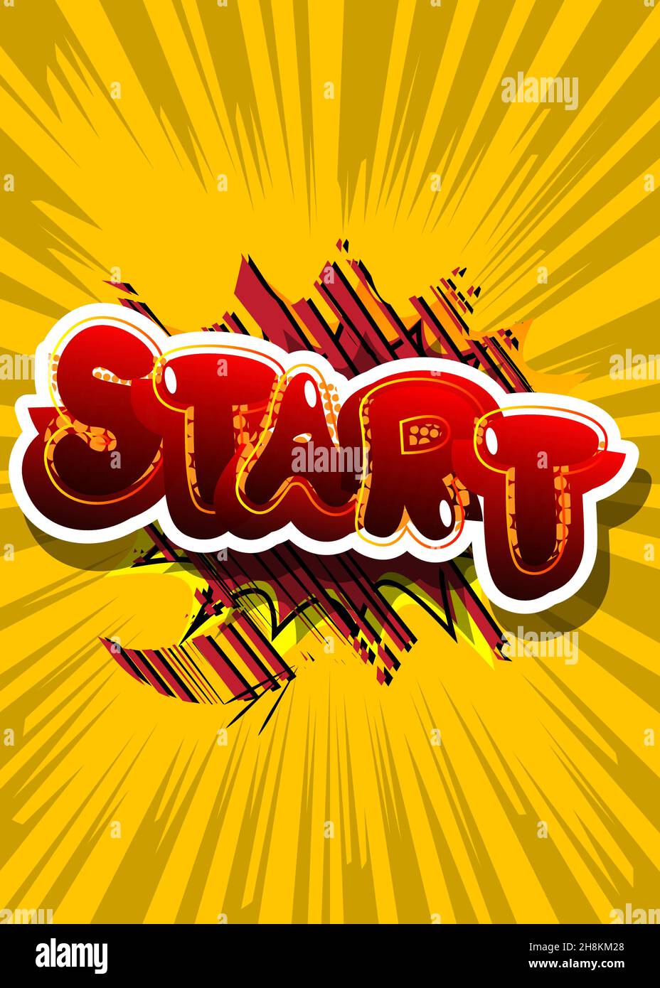 Start. Comic book word text on abstract comics background. Retro pop ...