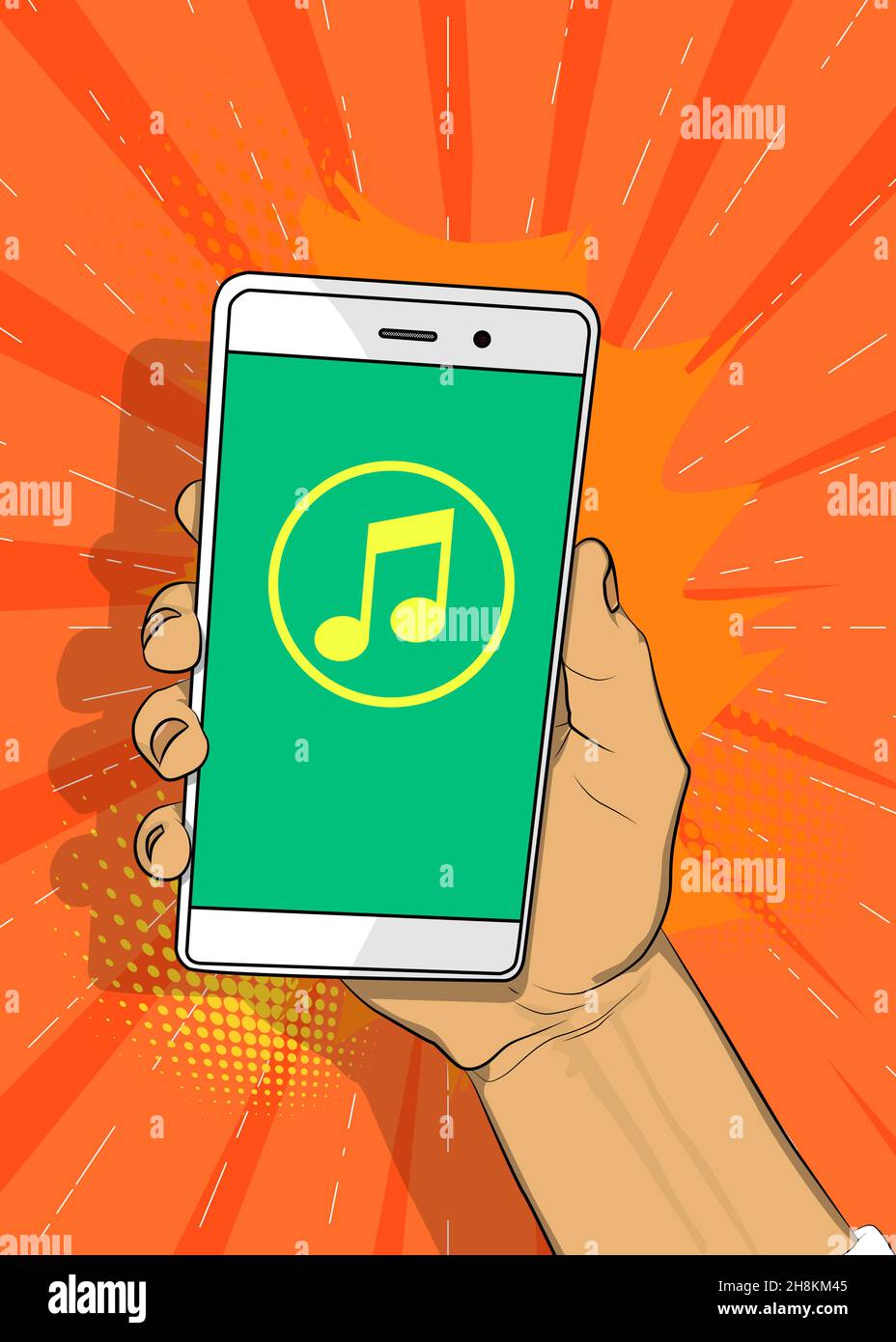 Music Note icon on Smartphone screen. Cartoon vector illustrated mobile ...