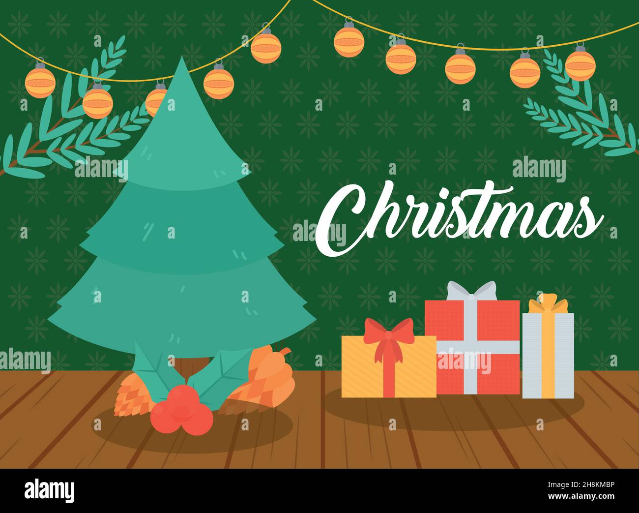 card of christmas gift box and tree Stock Vector Image & Art - Alamy