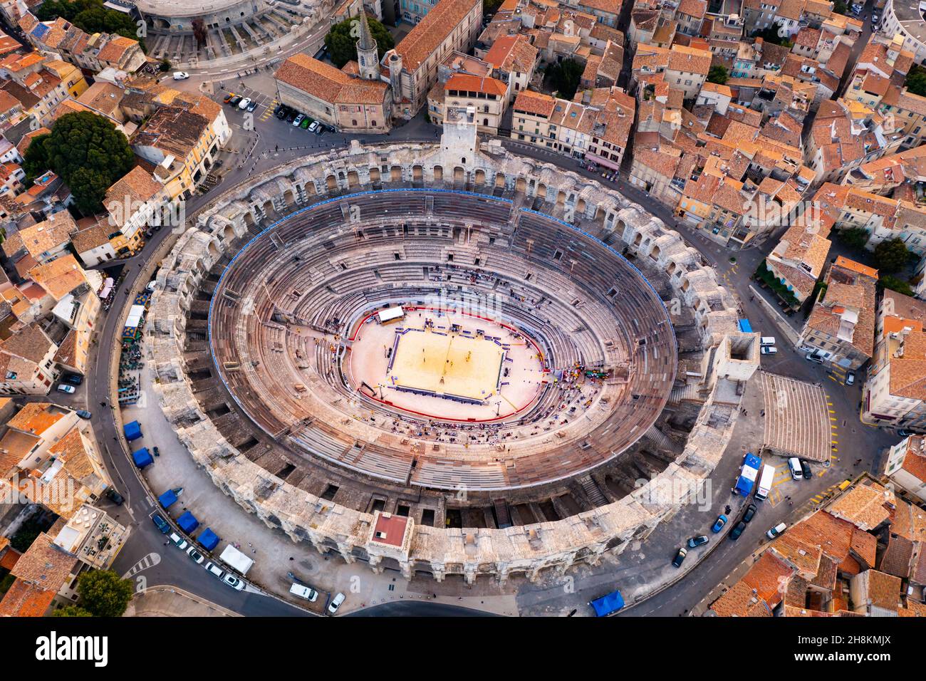 Drone view of the ancient Roman amphitheater in Arles Stock Photo - Alamy