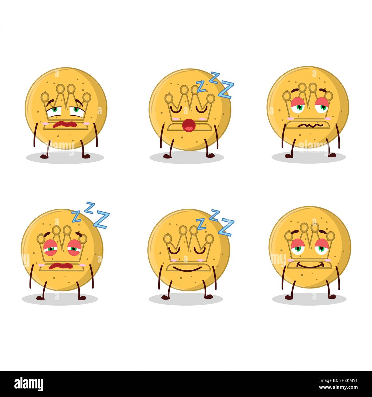 Cartoon character of dalgona candy king with sleepy expression. Vector ...