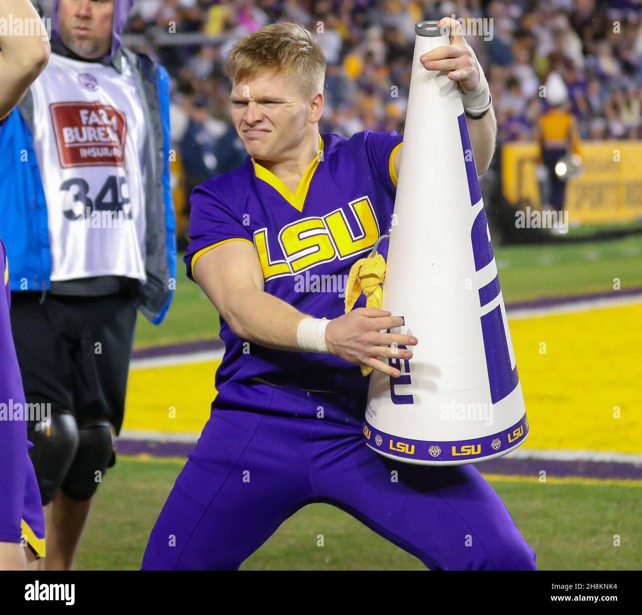 Baton Rouge, LA, USA. 27th Nov, 2021. A LSU cheerleader plays air ...
