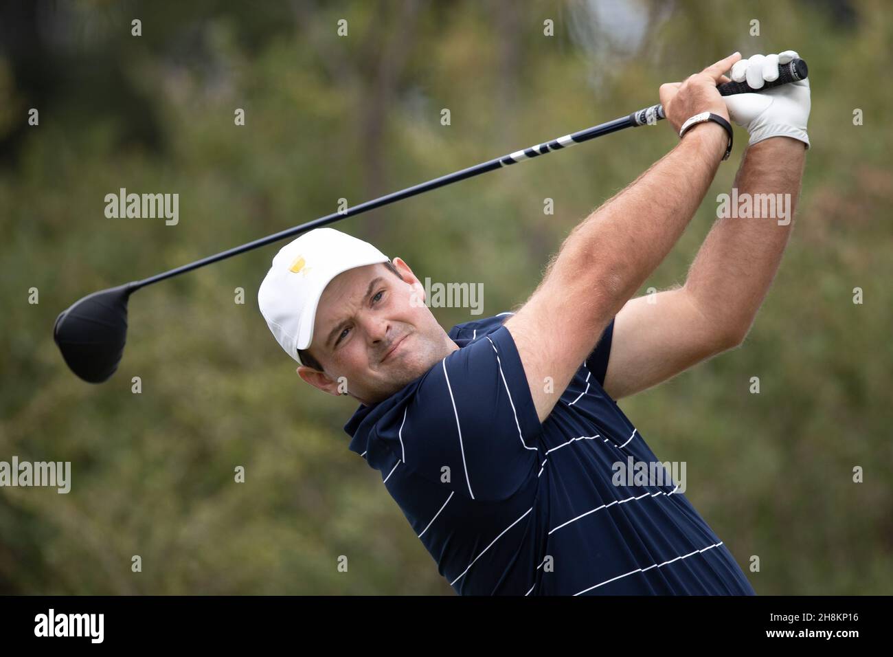 Patrick Reed of team USA tees off during The Presidents Cup practice ...
