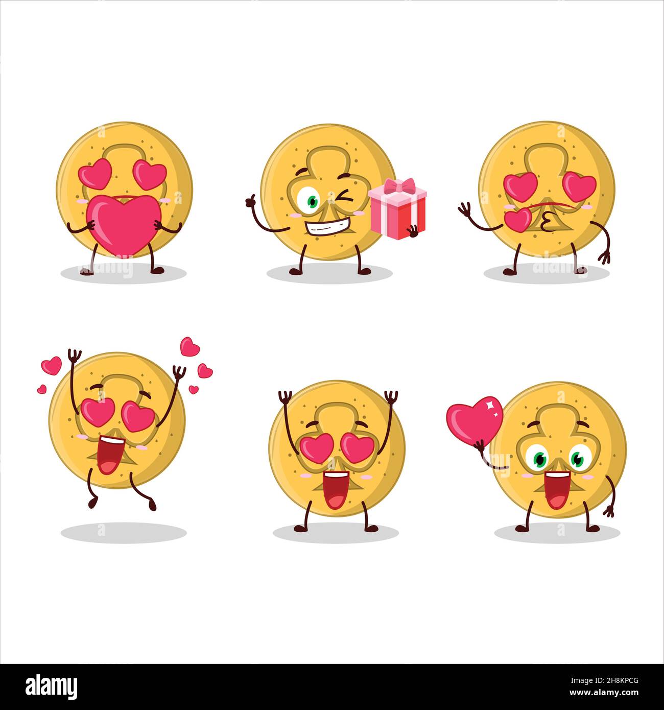 Dalgona candy trefoils cartoon character with love cute emoticon ...