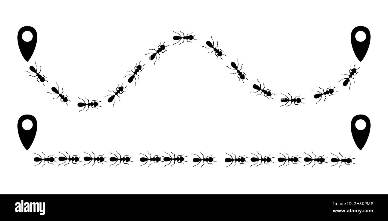 Ants trail with location icons. Route or path isolated in white background. Vector illustration ...