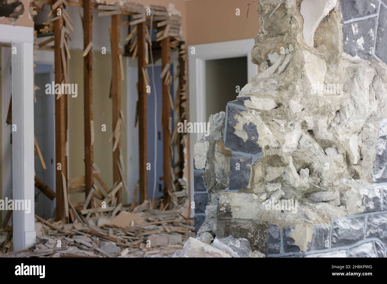 Piles of debris collect in this abandoned home renovation project which ...