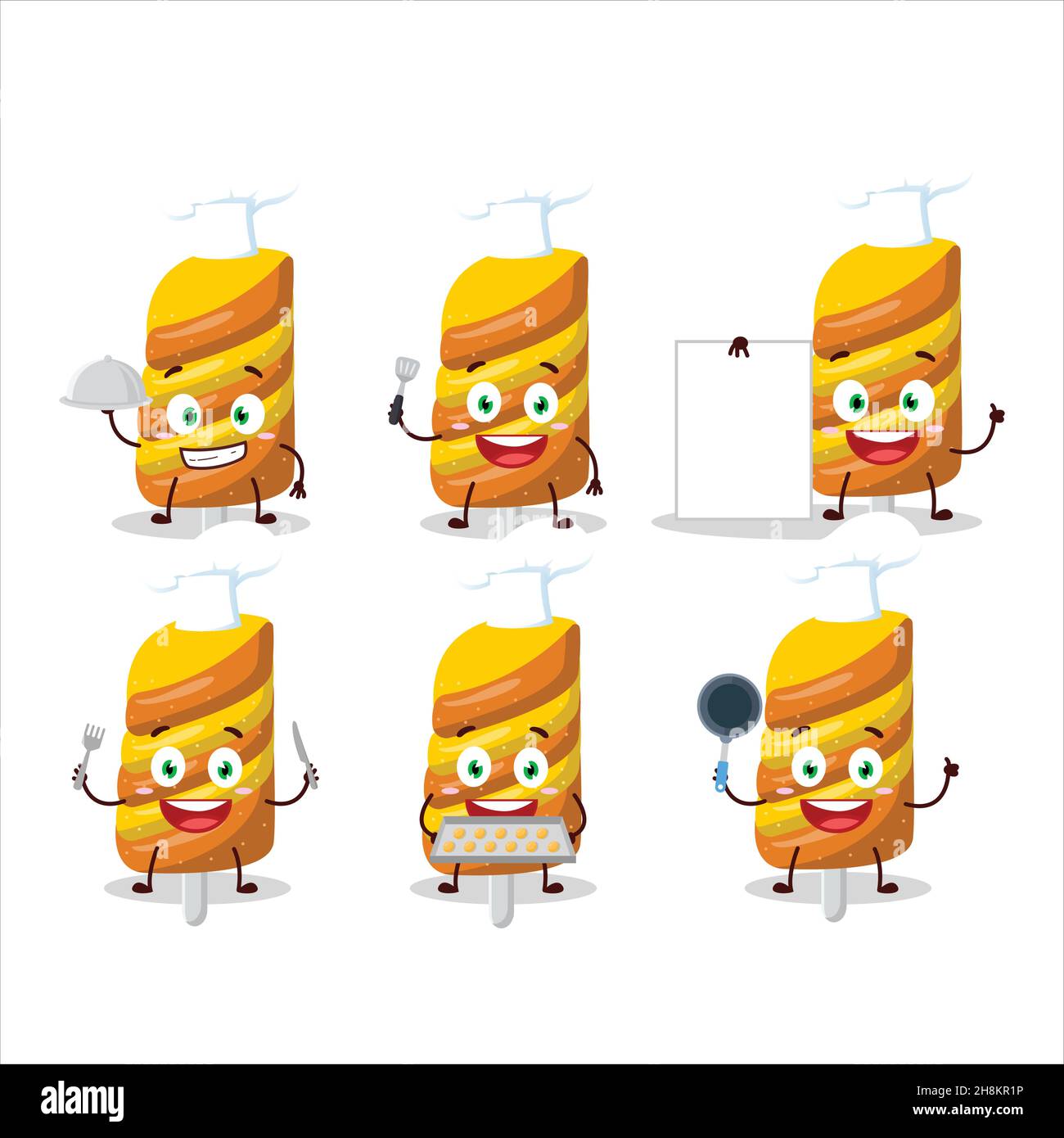 Cartoon character of gummy candy orange with various chef emoticons ...