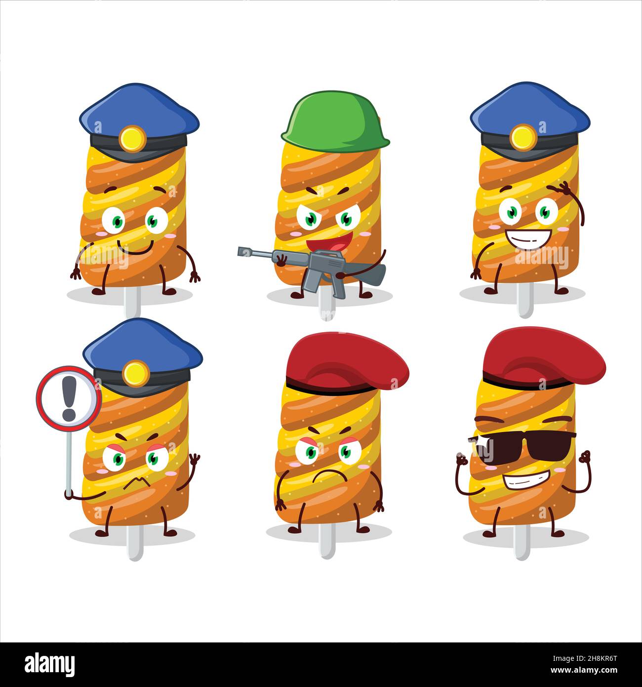 A dedicated Police officer of gummy candy orange mascot design style ...