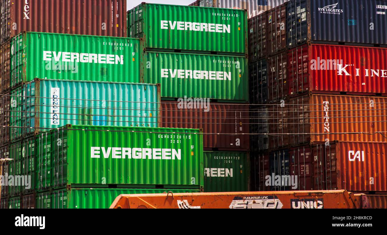 Bangkok,Thailand - May 20, 2021 : Industrial containers box for ...