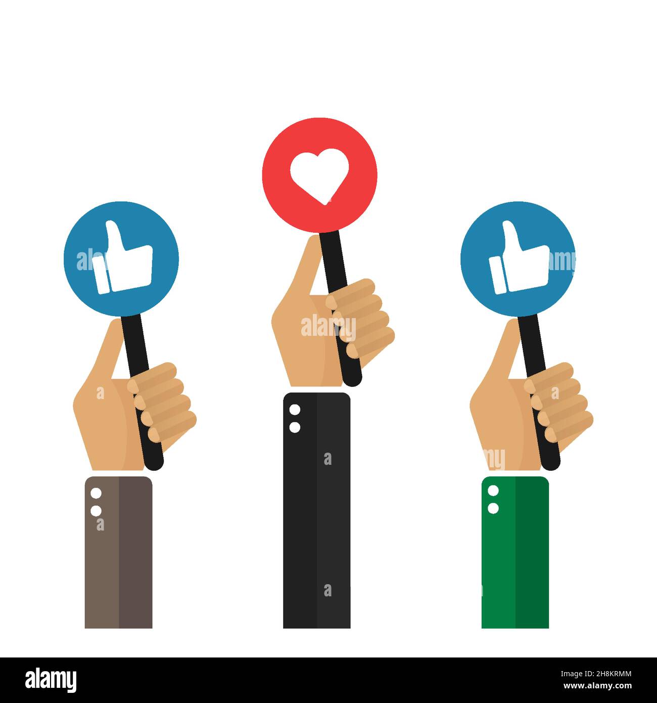 A lot of hands holding boards with sign "thumbs up". Feedback, voting ...