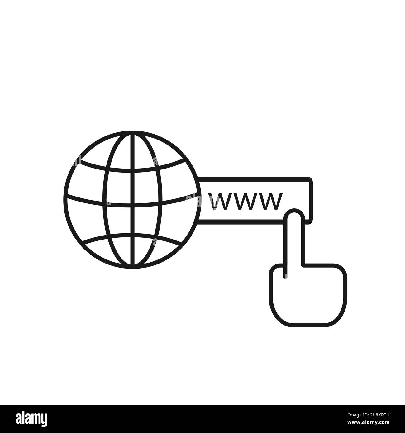 Internet symbols with clicking hand symbol icon isolated on white ...