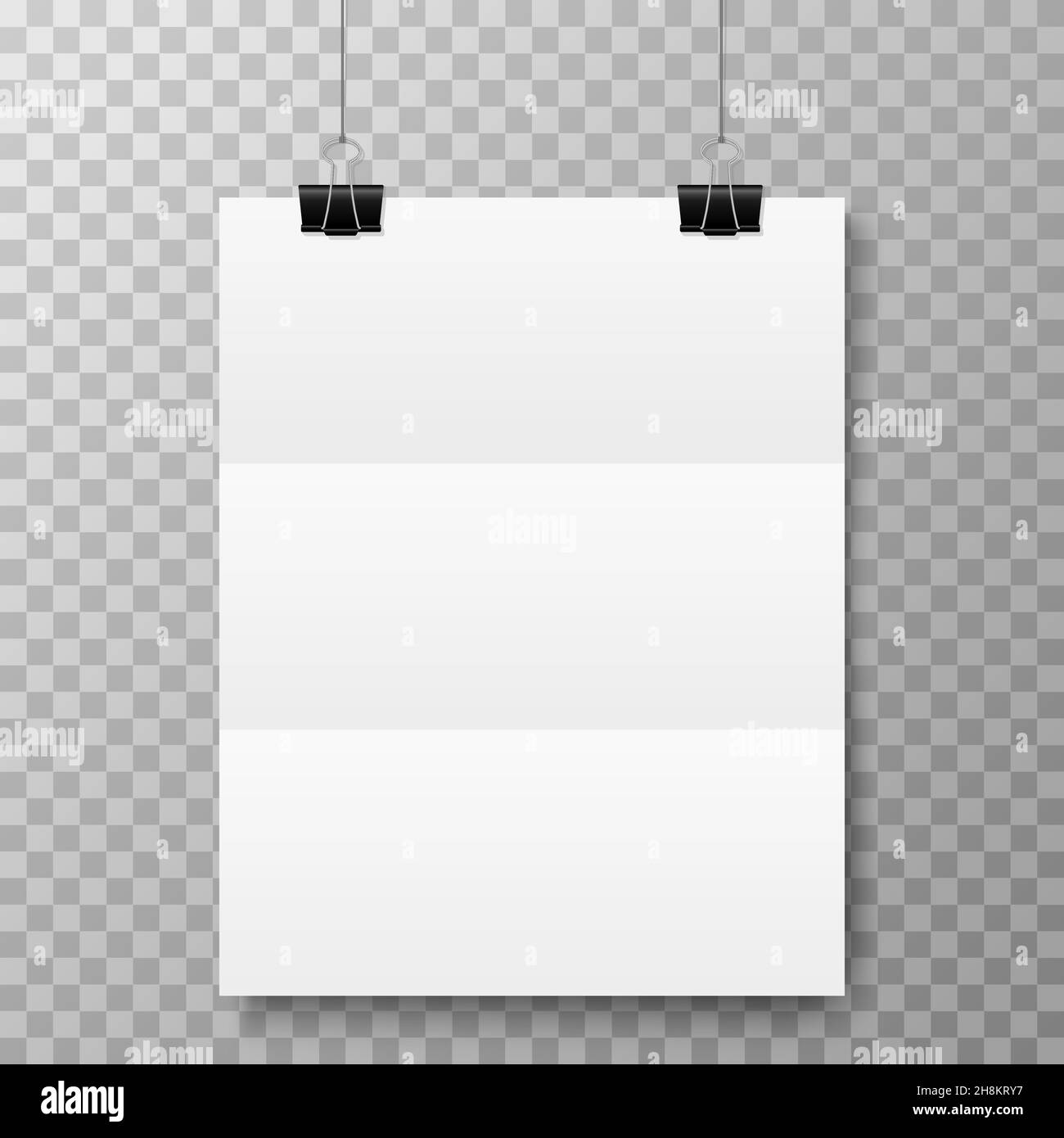 Realistic hanging blank paper sheet with shadow in A4 format and black ...
