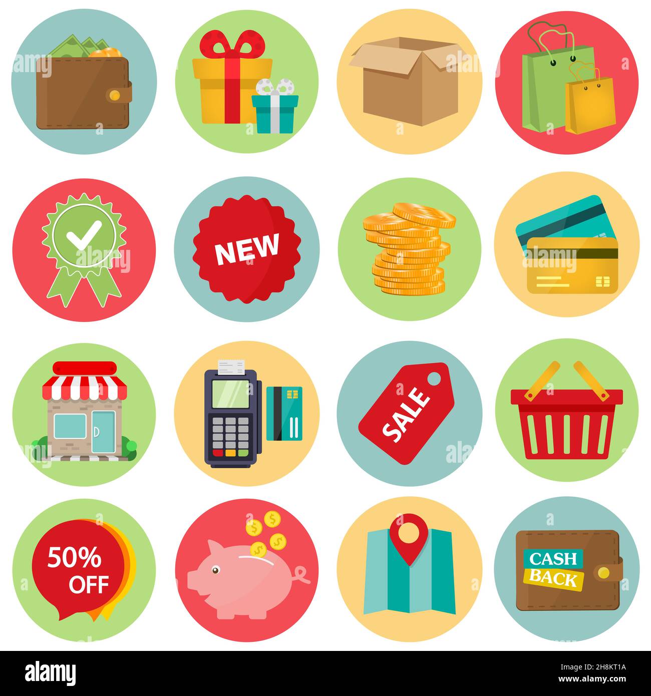 Shopping Flat icon set for Web and Mobile Application. vector Stock ...