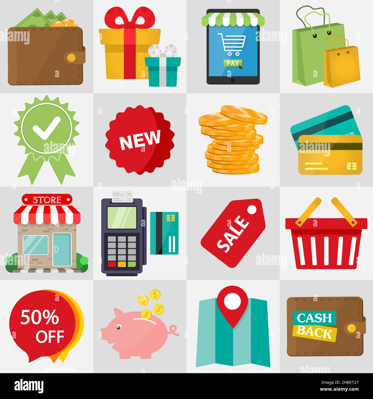 Shopping Flat icon set for Web and Mobile Application. vector Stock ...