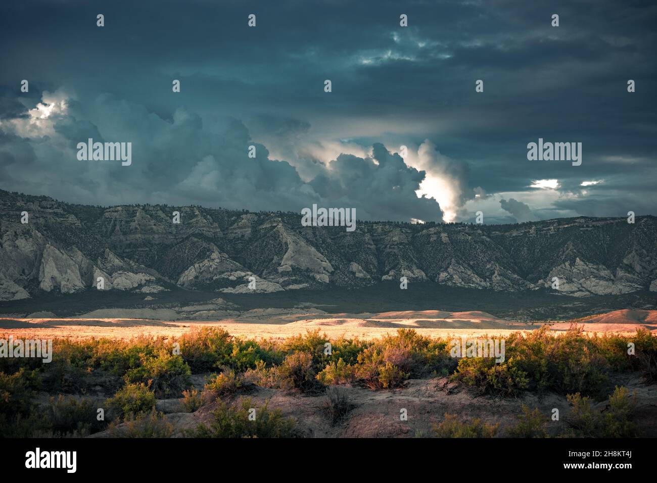 The beautiful view cloudy sky, red and green canyon in Colorado. The ...