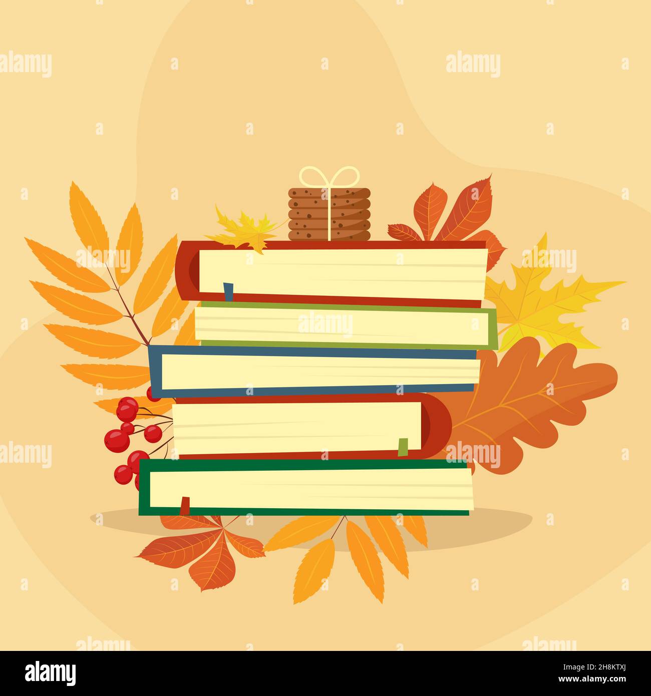 Stack of books with autumn leaves on a white background. Website page ...