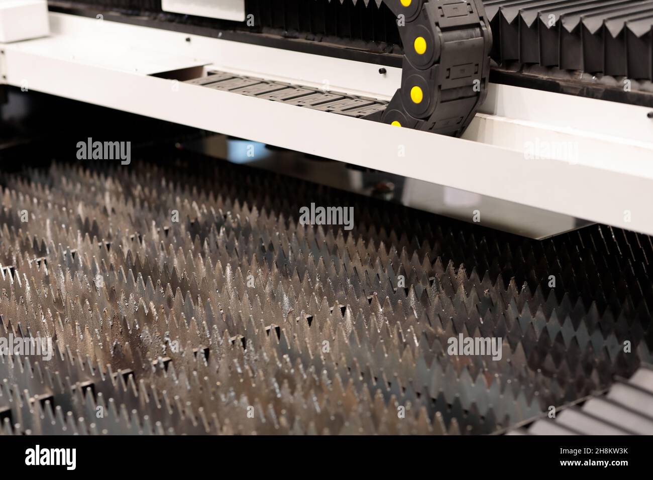 Laser cutting machine. Working table with laser cutting slats ...