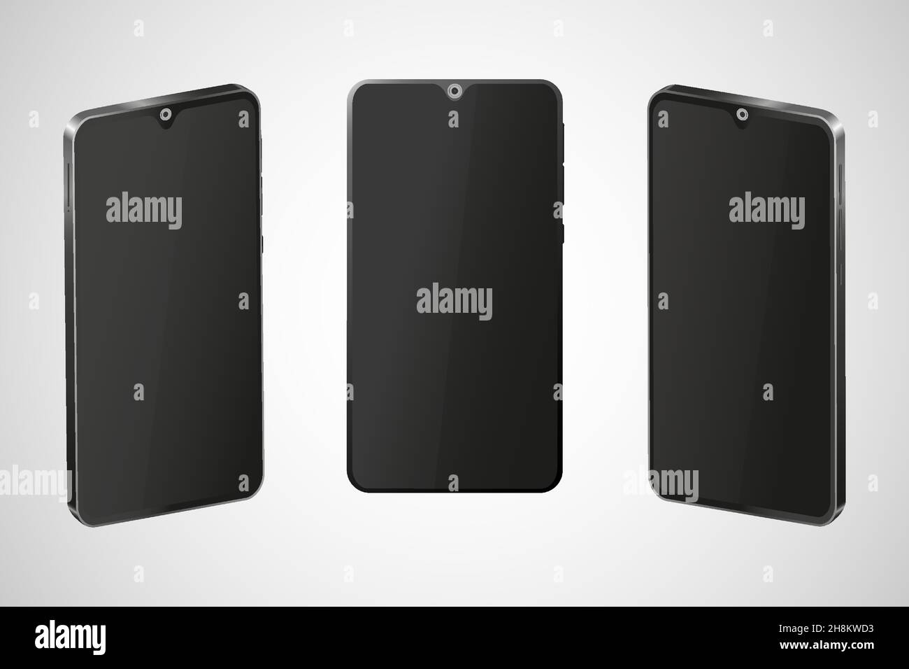 Vector illustration of a new black and shiny hand phone in three ...