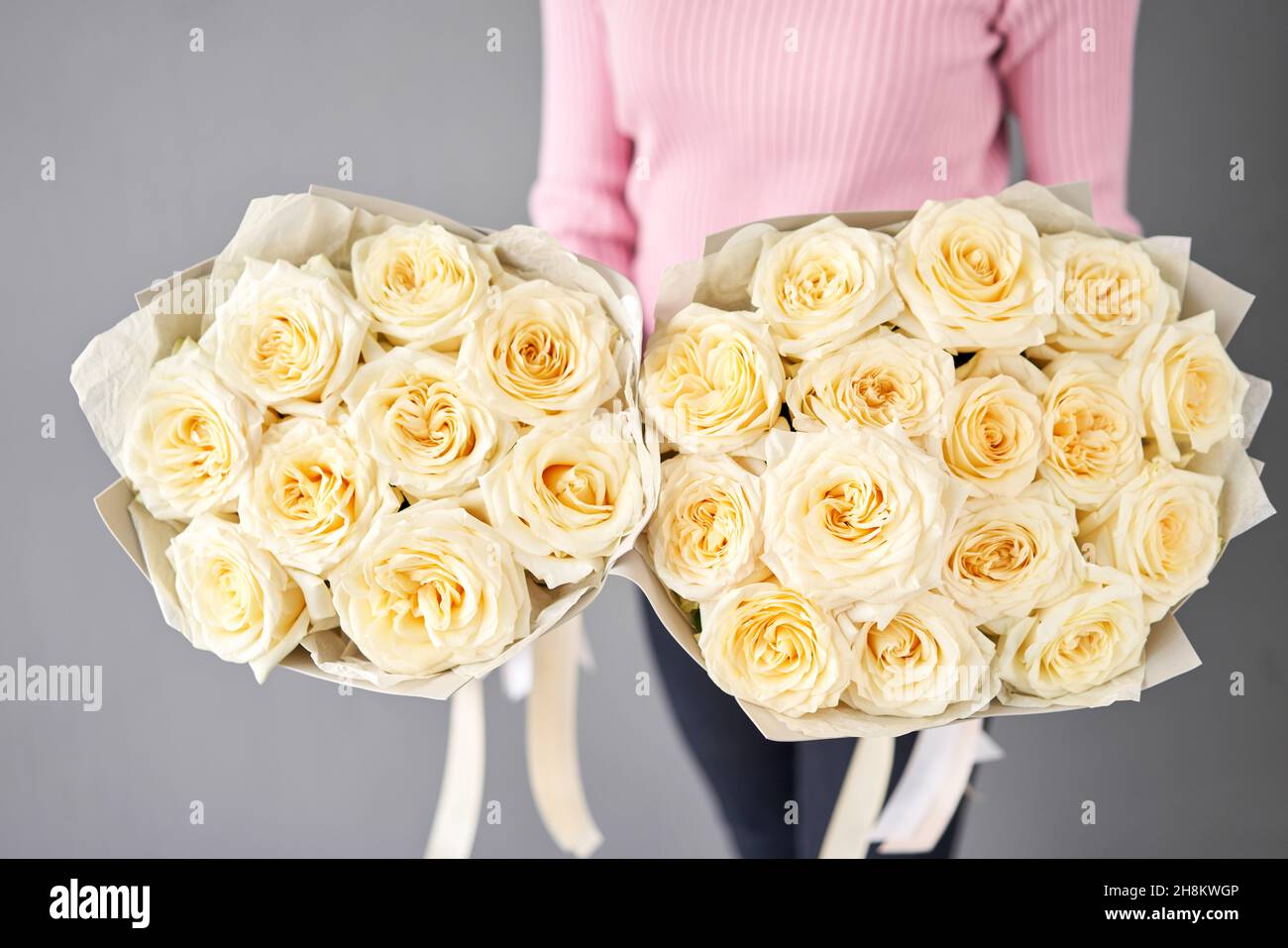 Two beautiful bouquets of peony-shaped white cream roses for mom and ...