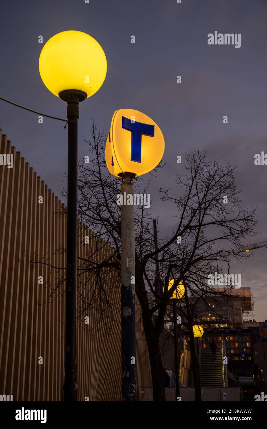 The Stockholm subway sign at entrances to the stations Stock Photo - Alamy