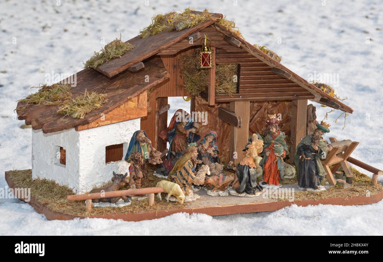 Nativity Scene In Snow Stock Photo - Alamy