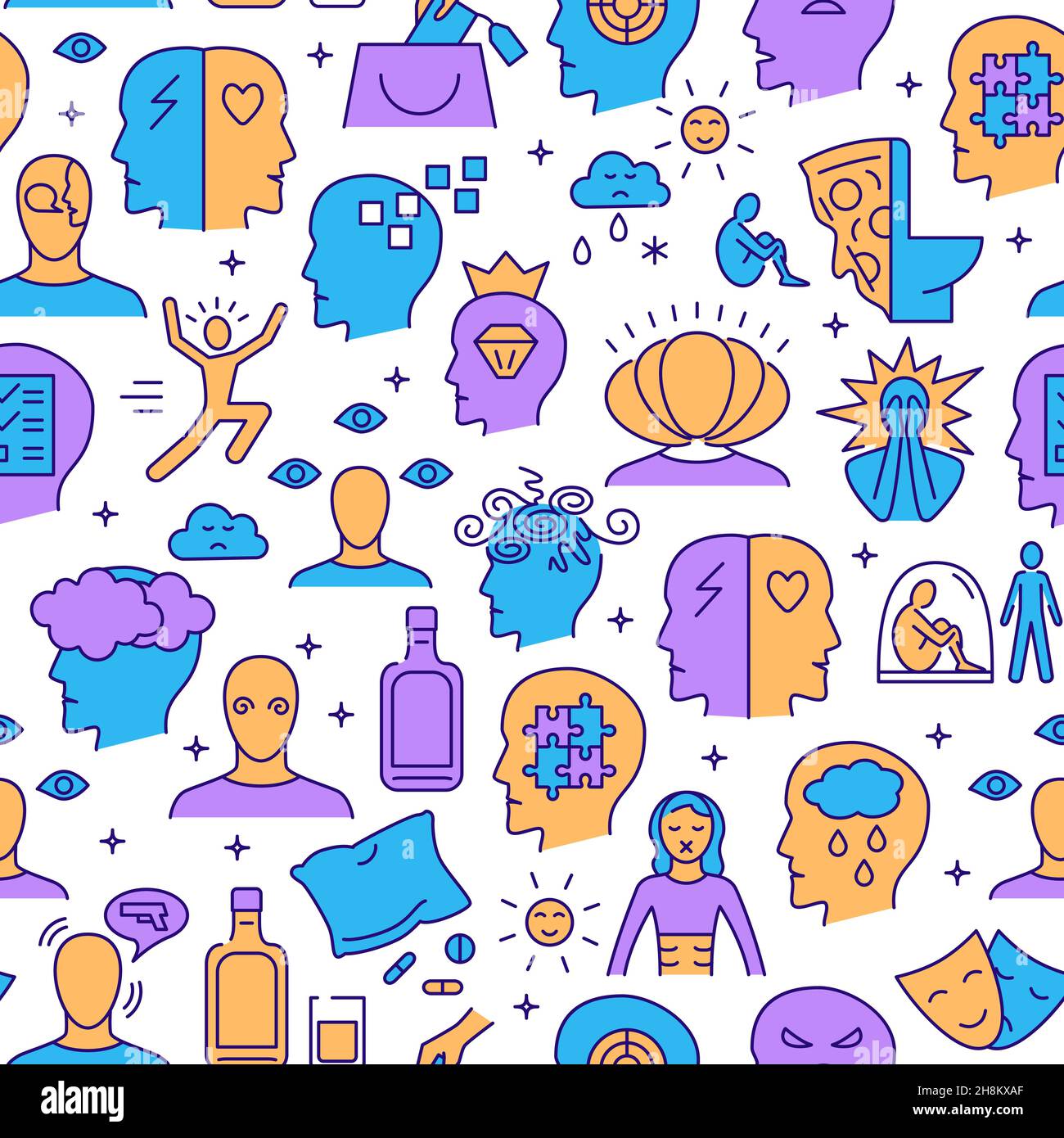 Mental disorders seamless pattern in colored line style. Repeating ...