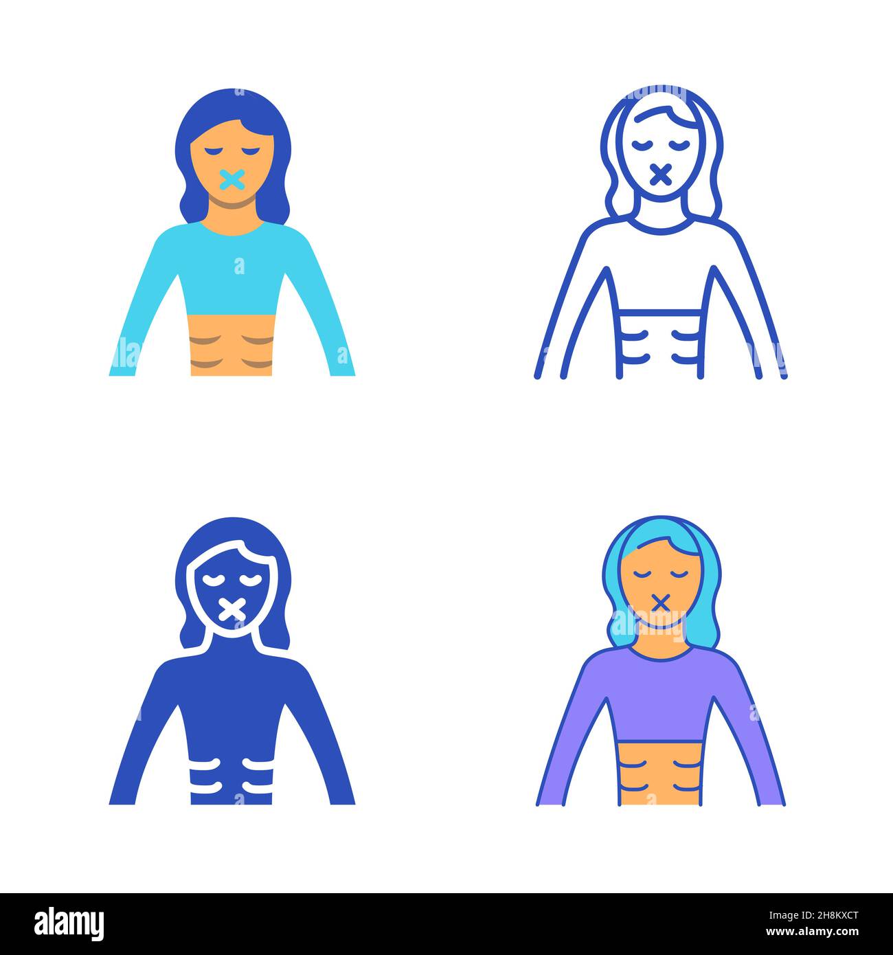 Anorexia icon set in flat and line style. Eating disorder symbol ...