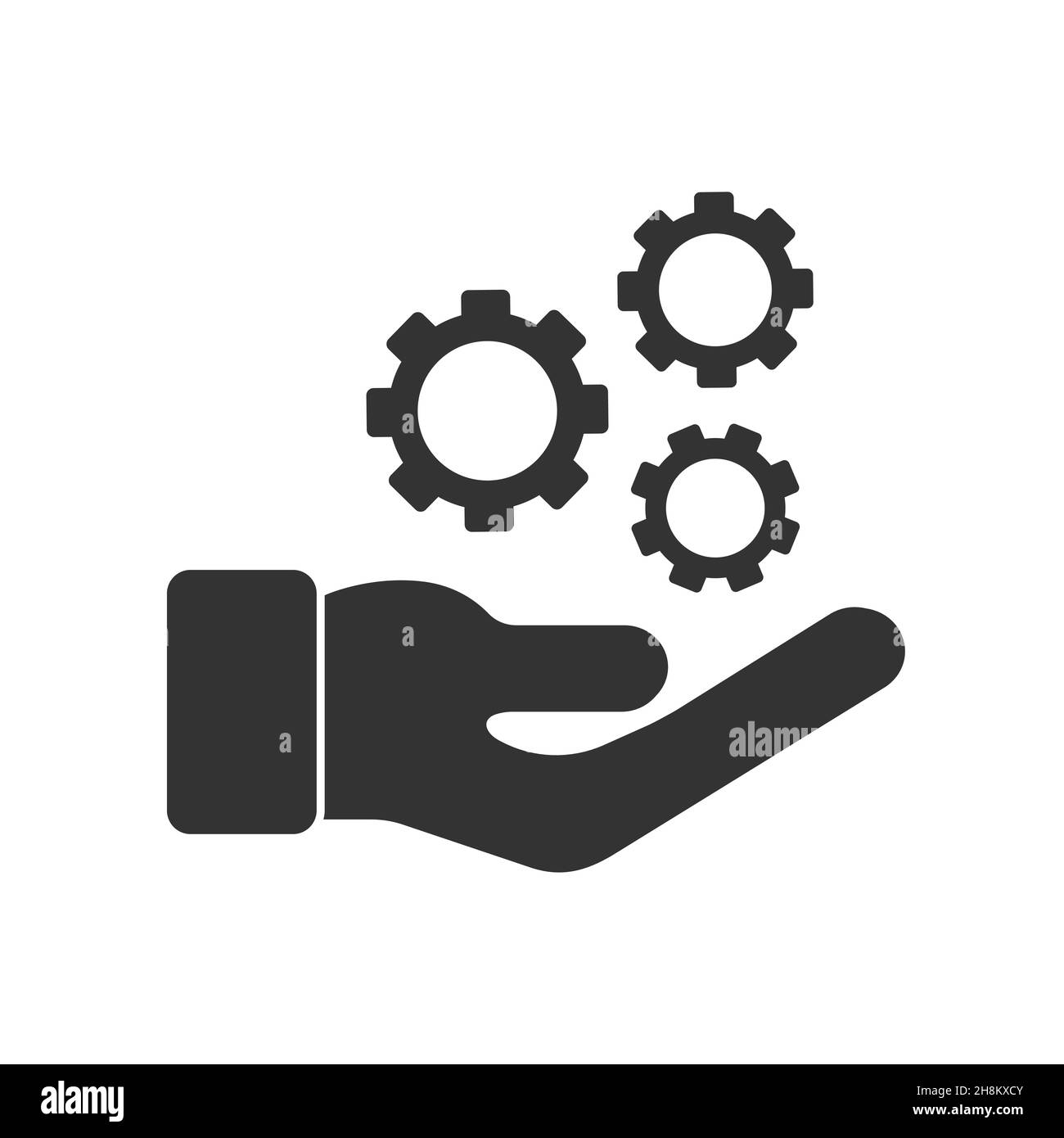 hand and gear vector Line icon isolated on white background Stock ...