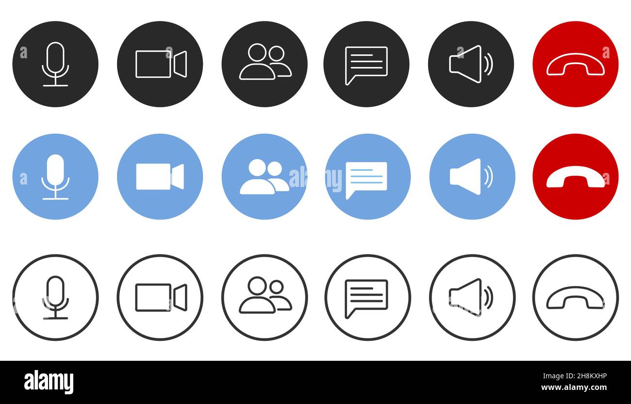 Set of Video call icons. Video conference. Collections buttons of on ...