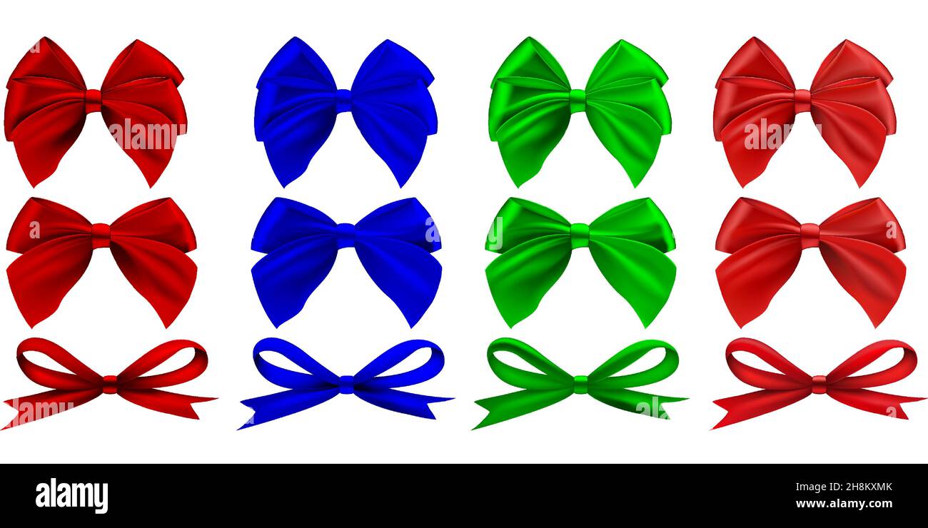 multicolored bows, realistic set of bows isolated on white background ...
