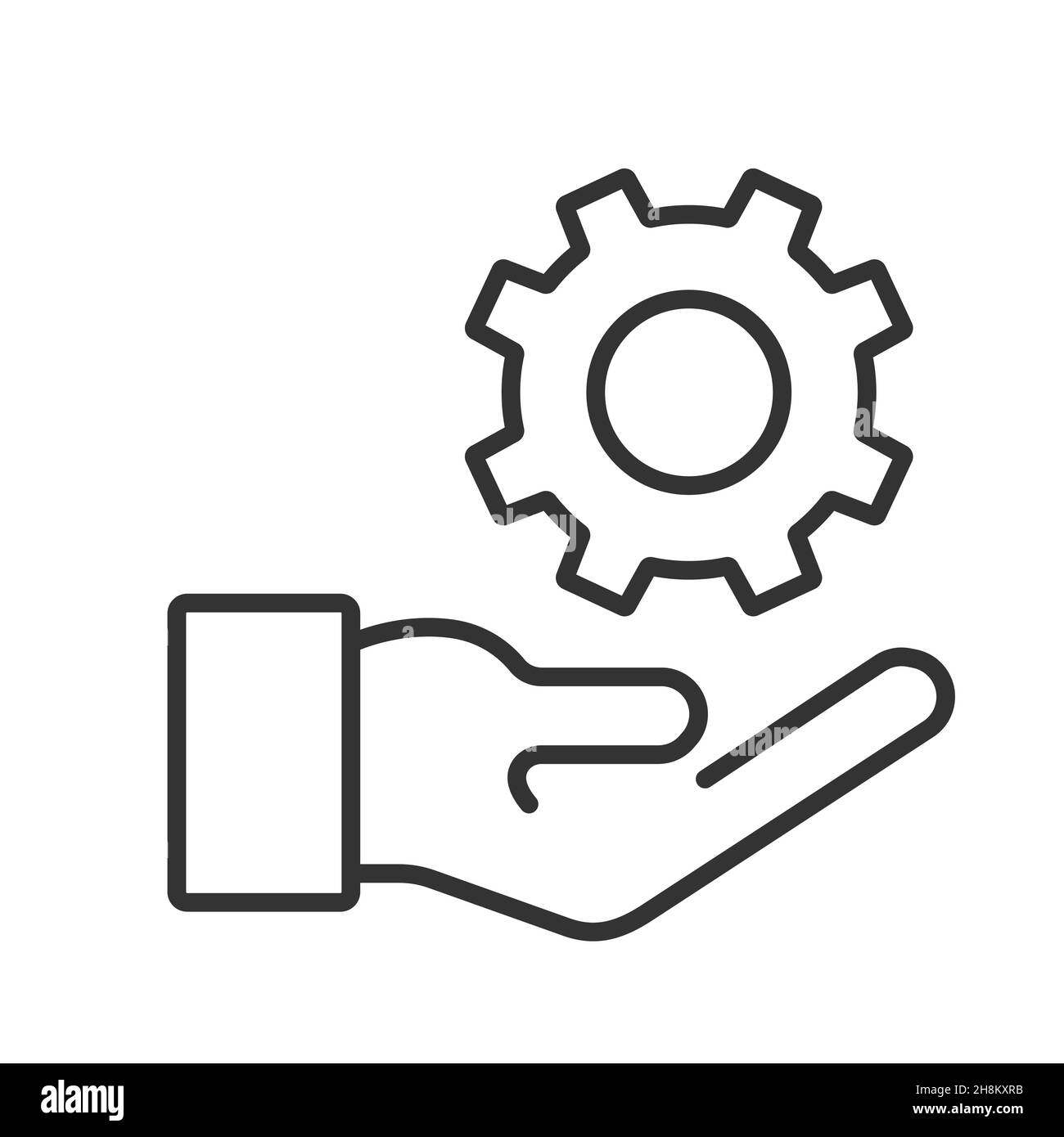 hand and gear vector Line icon isolated on white background Stock ...