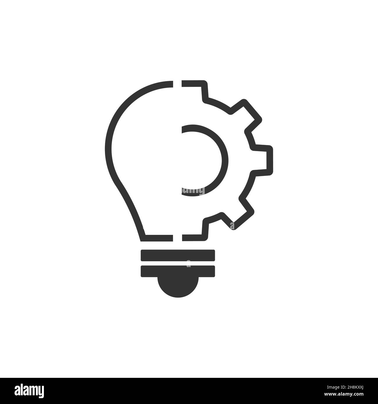 Logo with a half of light bulb and gear isolated on white background ...