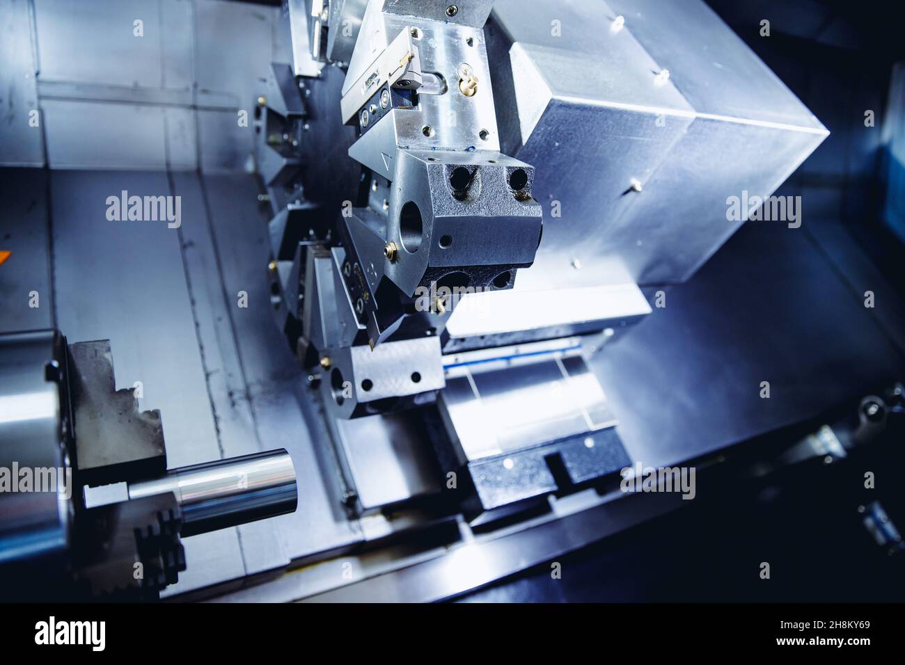 Macro photo industry CNC drill robot turning milling factory metal ...