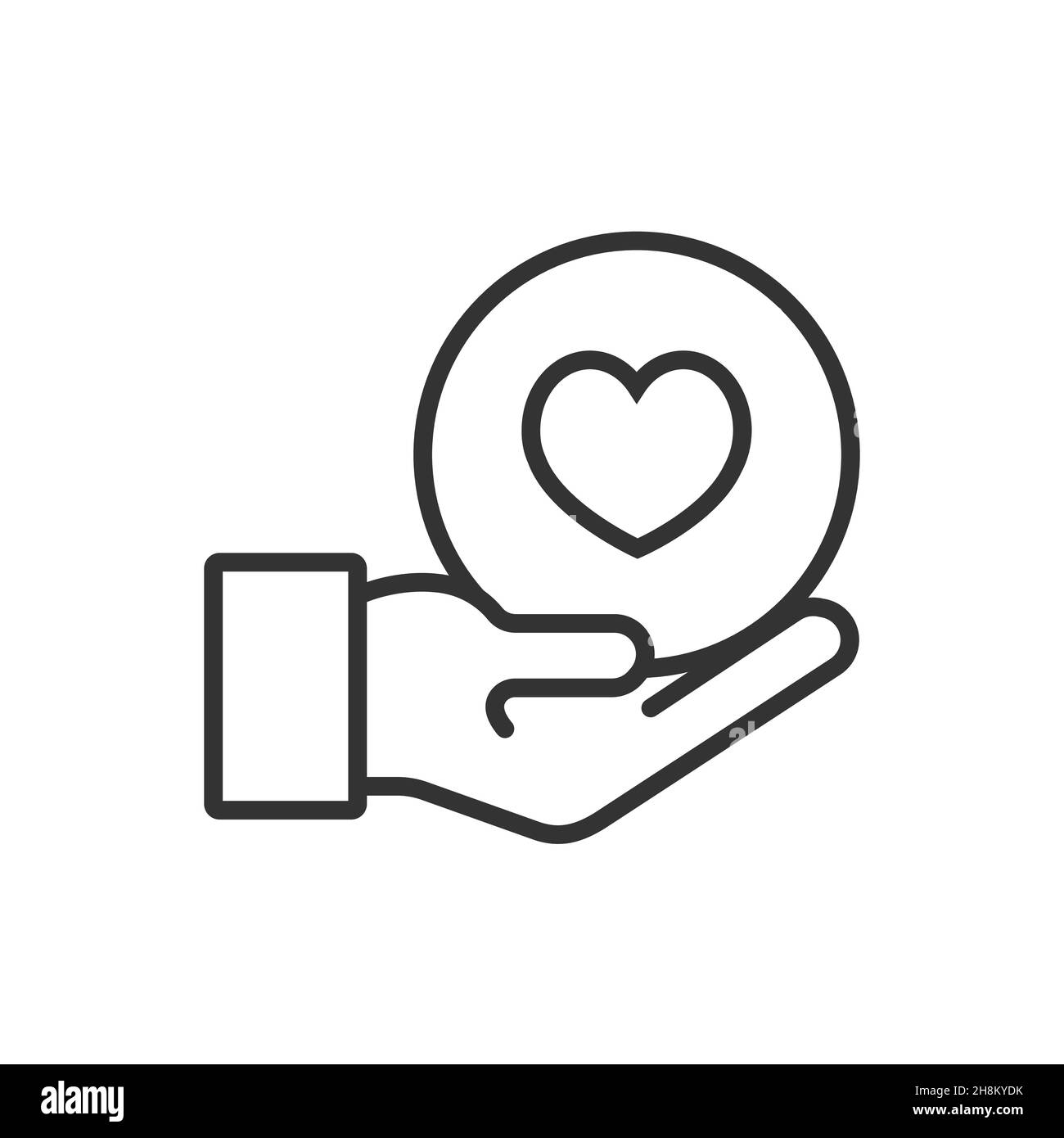 Heart in hand line icon, outline vector sign, linear pictogram isolated ...