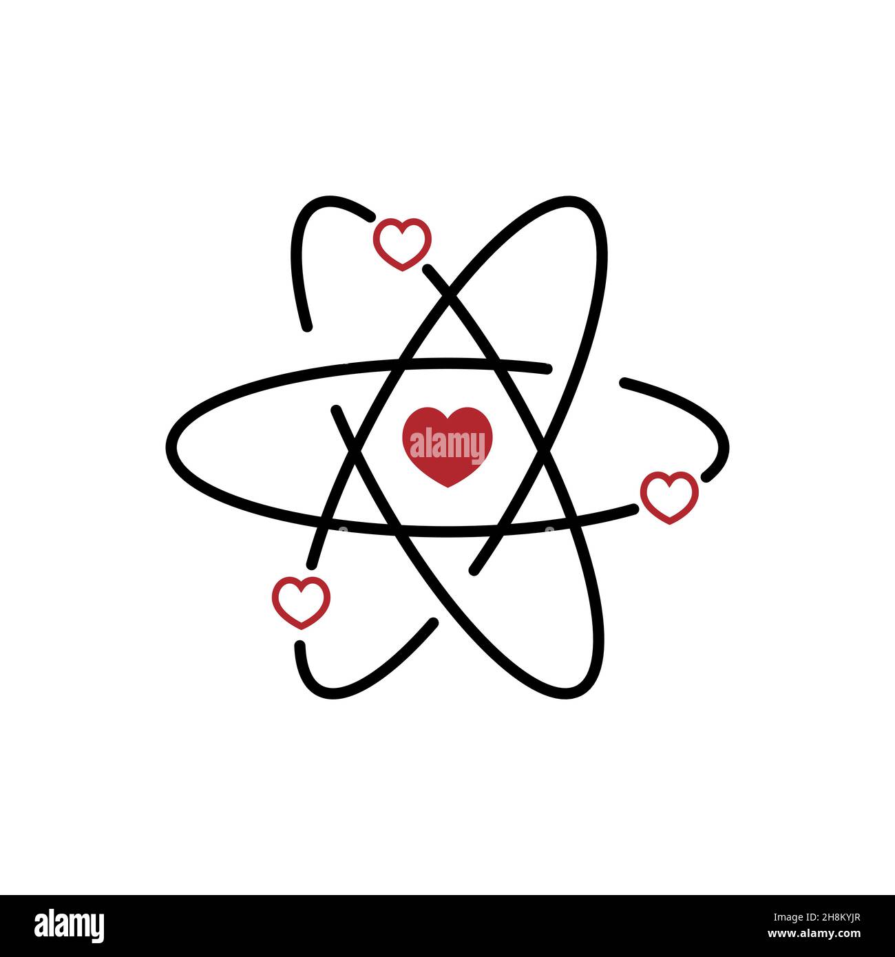 Atom with electrons in heart shape in flat design. Vector illustration ...