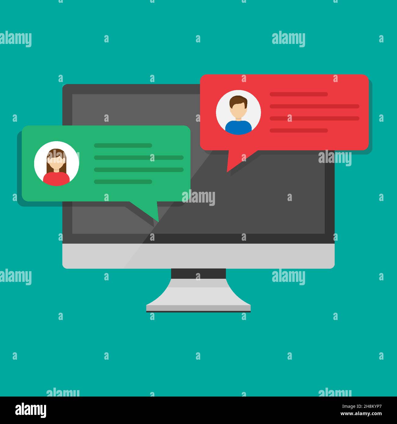 Computer online chat vector illustration, flat cartoon design of ...