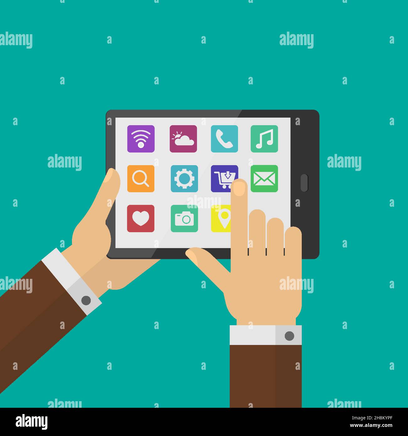 tablet pc with social media icons and hand cursor Stock Vector Image ...