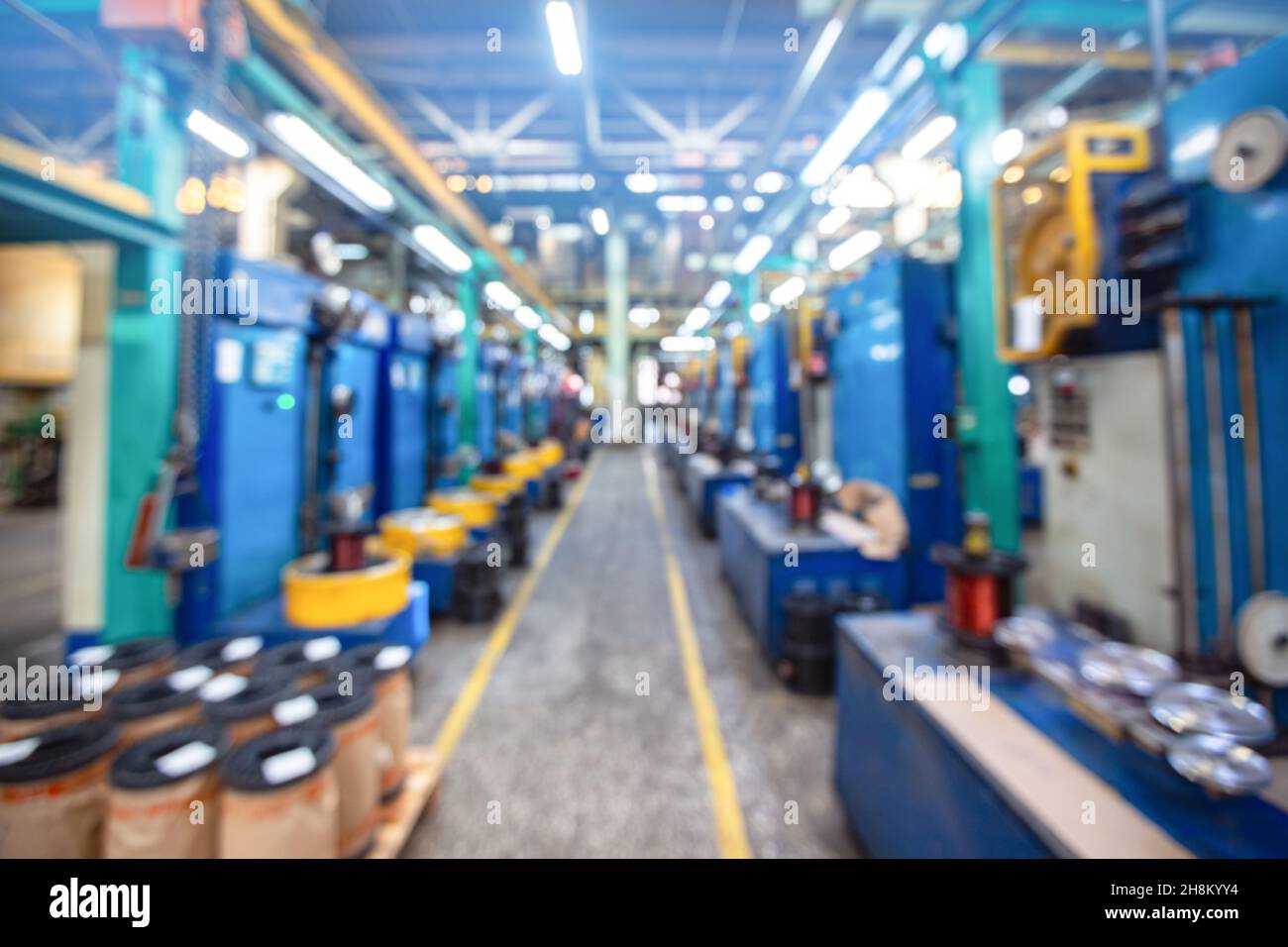 Blurred background industrial metal fabrication plant, engineering ...
