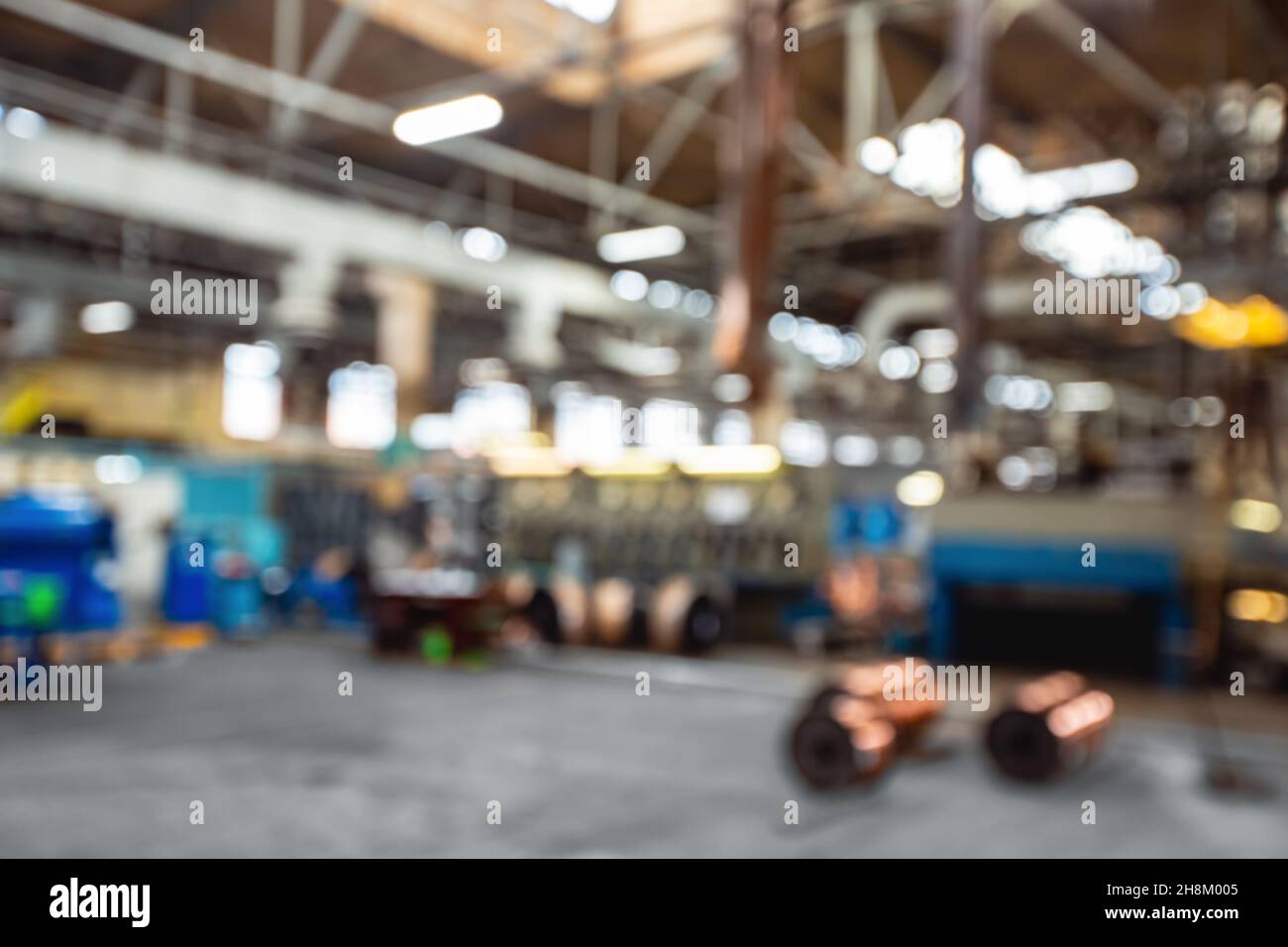 Blurred background industrial metal fabrication plant, engineering ...