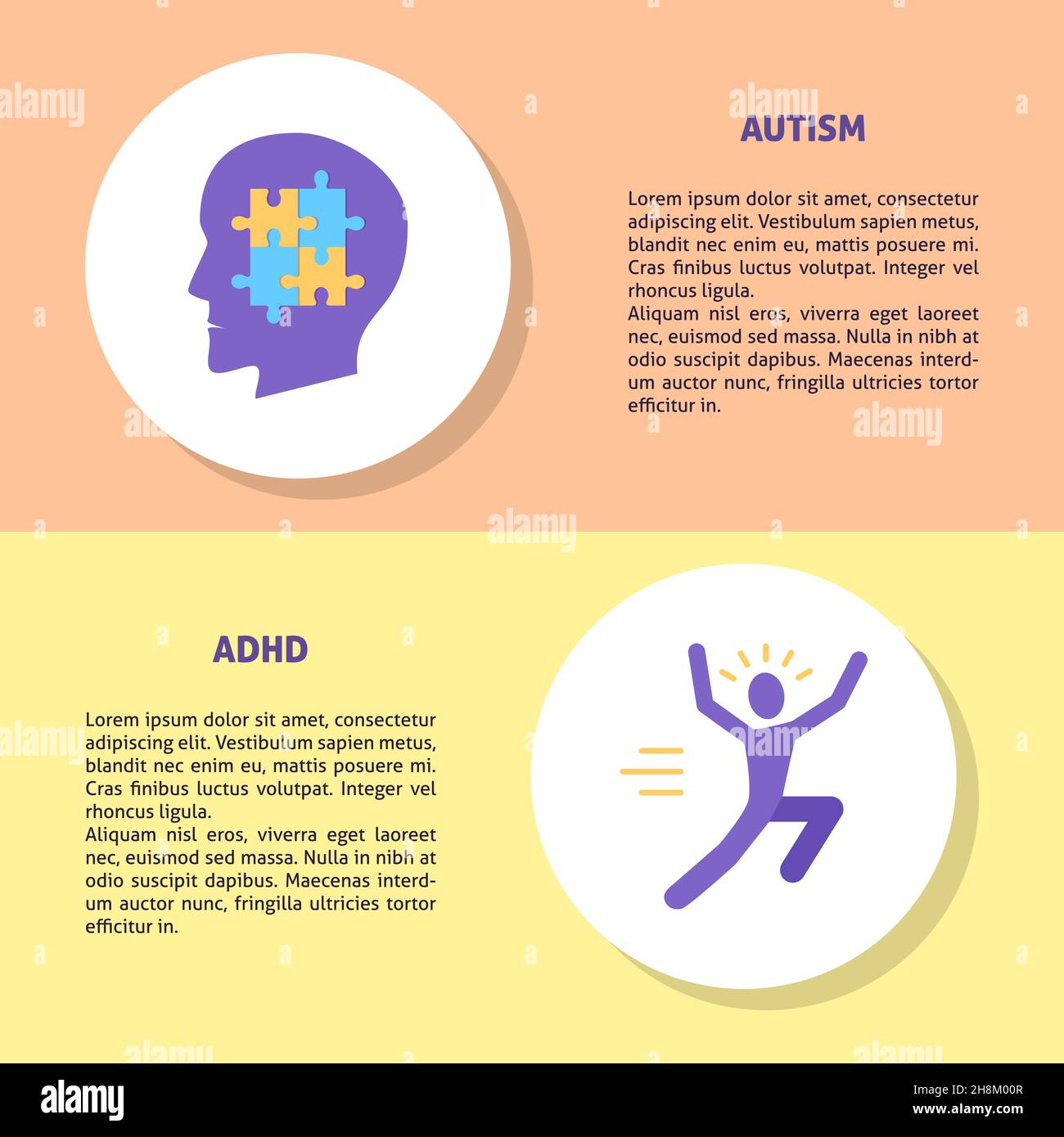 Autism and ADHD flyer templates with place for text. Vector ...