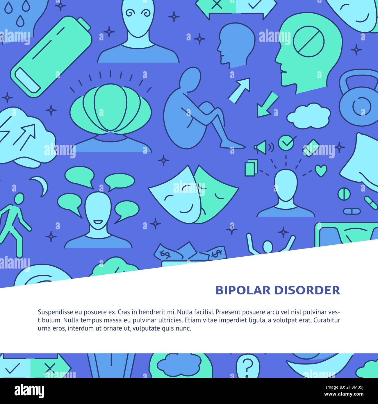 Bipolar disorder poster with place for text. Mental illness banner in ...