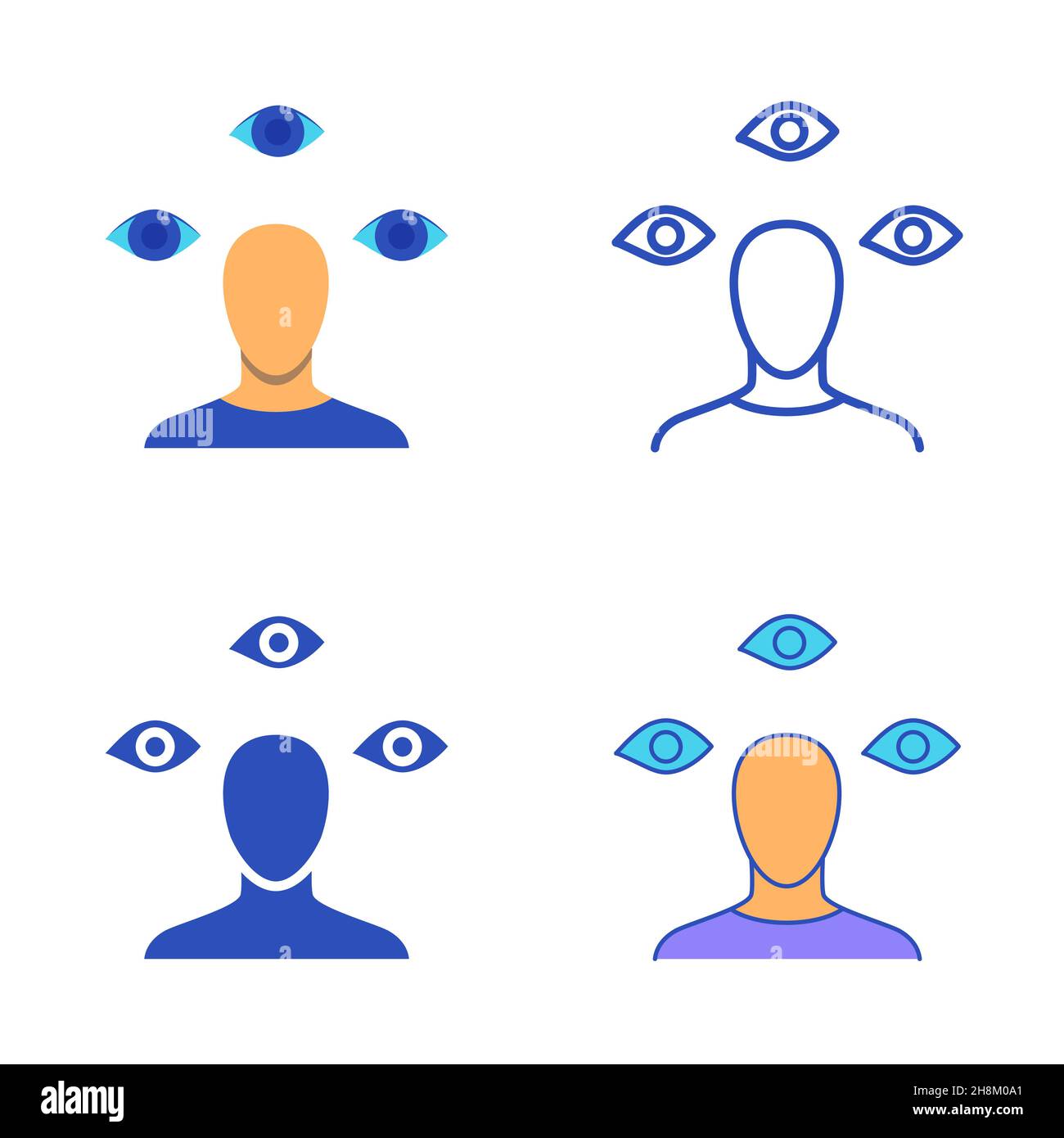 Paranoia disorder icon set in flat and line style. Mental illness ...